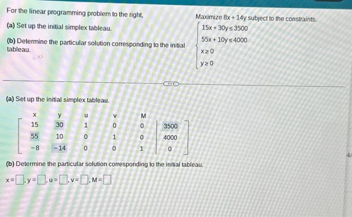 Solved For the linear programming problem to the right, (a) | Chegg.com