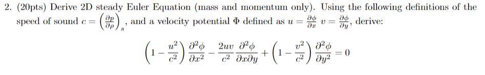 Solved Solve the following: (20pts) ﻿Derive 2D steady Euler | Chegg.com