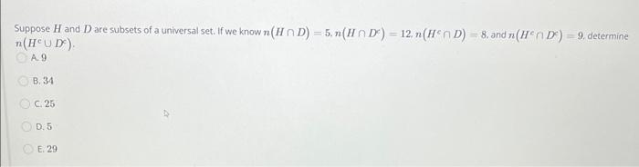 Solved Suppose H and D are subsets of a universal set. If we | Chegg.com