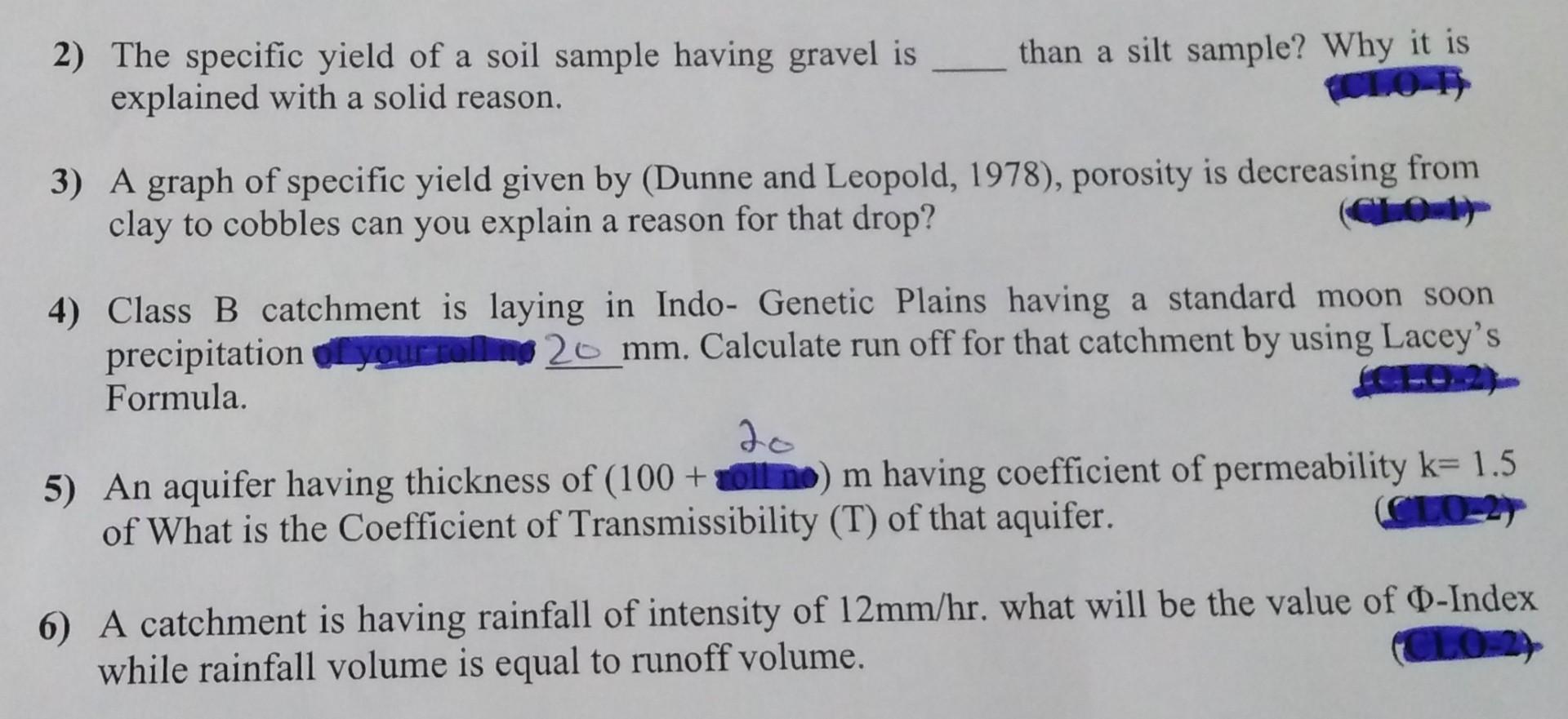 Solved than a silt sample? Why it is 2) The specific yield | Chegg.com