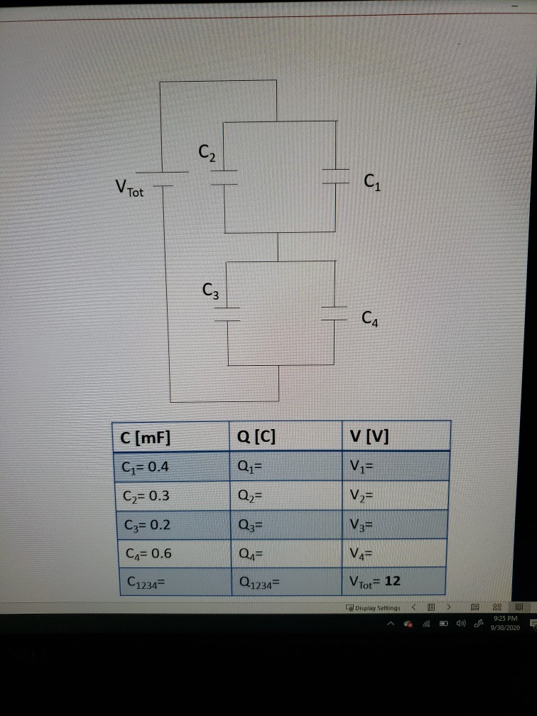 Solved C₂ V Tot C C3 CA C[mf] Q[C] V[V] C1= 0.4 Q = V1= C2= | Chegg.com