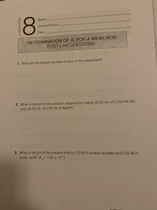 Solved Name LABORATORY 8 Course/Section Date: DETERMINATION | Chegg.com