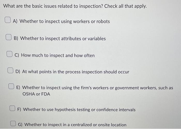 Solved What are the basic issues related to inspection? | Chegg.com
