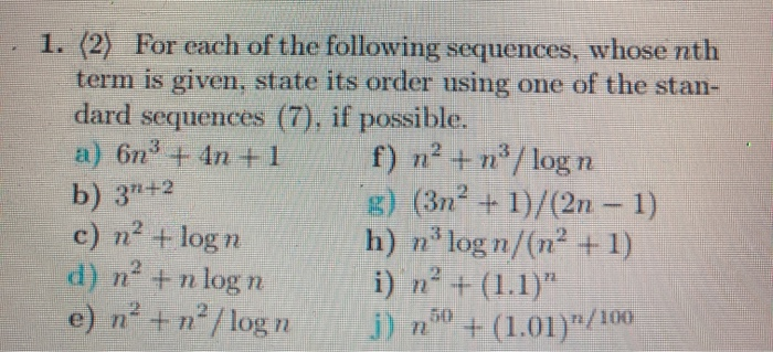 Solved 1. (2) For each of the following sequences, whose nth | Chegg.com