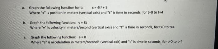 Solved a. Graph the following function for t:x=4t2+5 Where " | Chegg.com