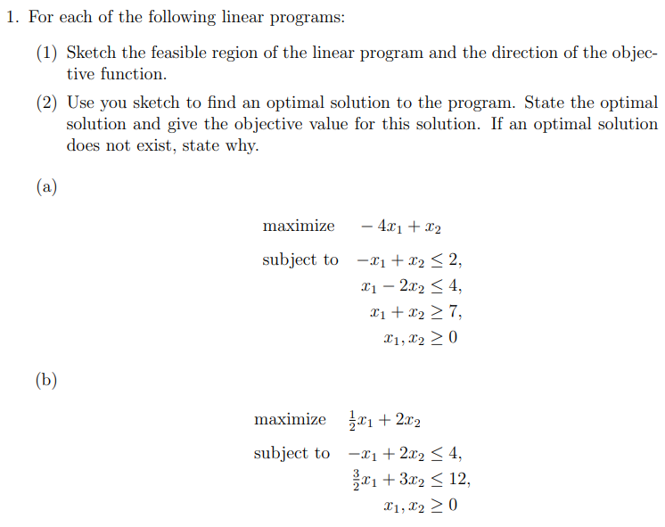 Solved For each of the following linear programs:(1) ﻿Sketch | Chegg.com