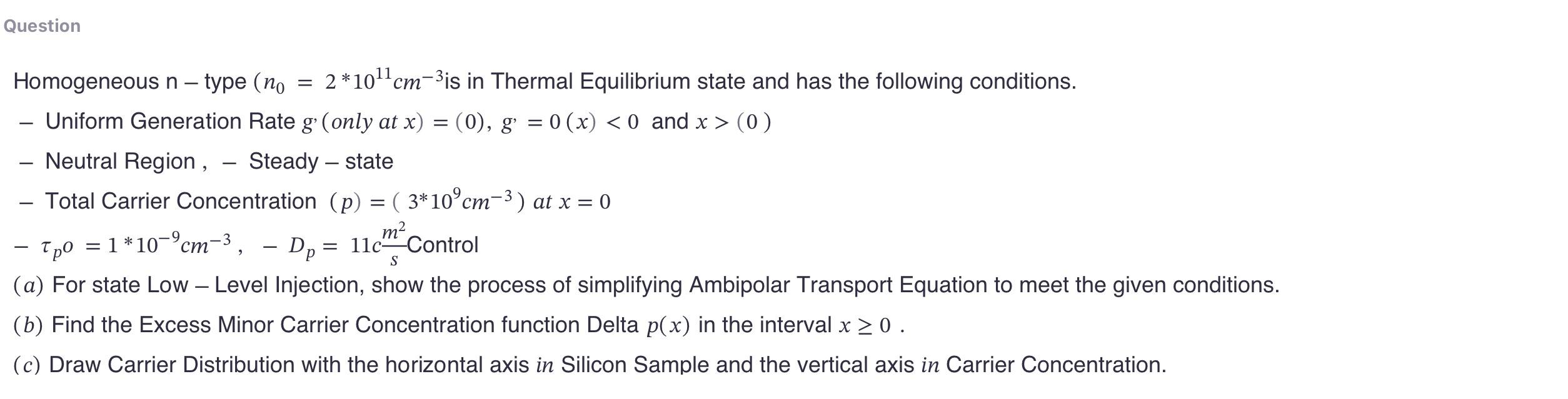 Solved (a) ﻿For state Low - ﻿Level Injection, show the | Chegg.com