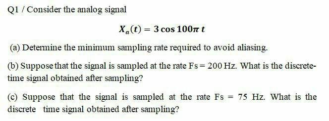 Solved Q1 / Consider the analog signal Xa(t) = 3 cos 100 t | Chegg.com