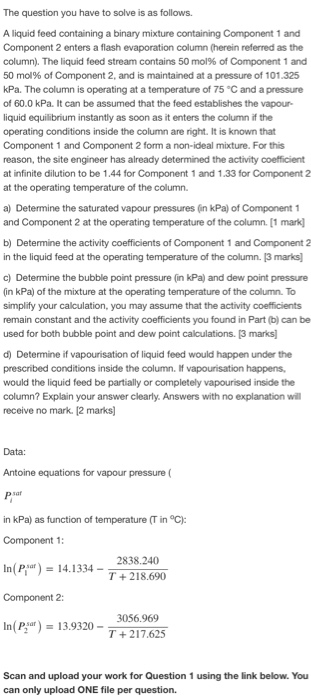 Solved A flash evaporation column (Figure 1) is often used | Chegg.com