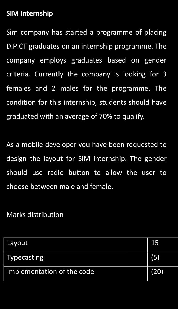 Solved SIM Internship Sim company has started a programme of | Chegg.com