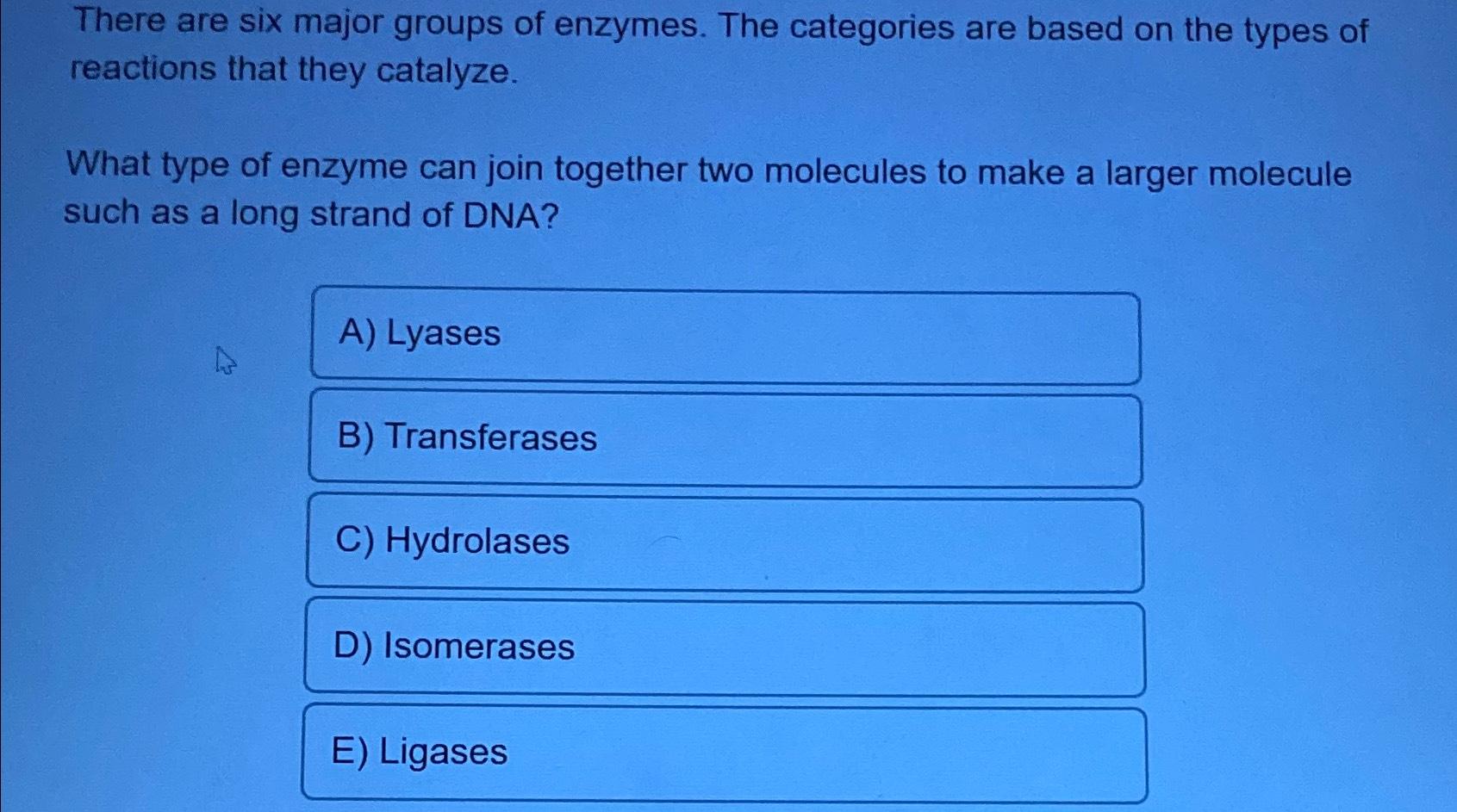 Solved There are six major groups of enzymes. The categories | Chegg.com