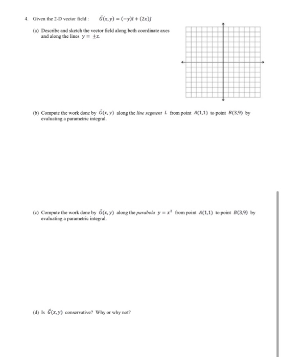 Solved 4. Given the 2D vector field: 6(x,y) = (-y)i + (2x)] | Chegg.com