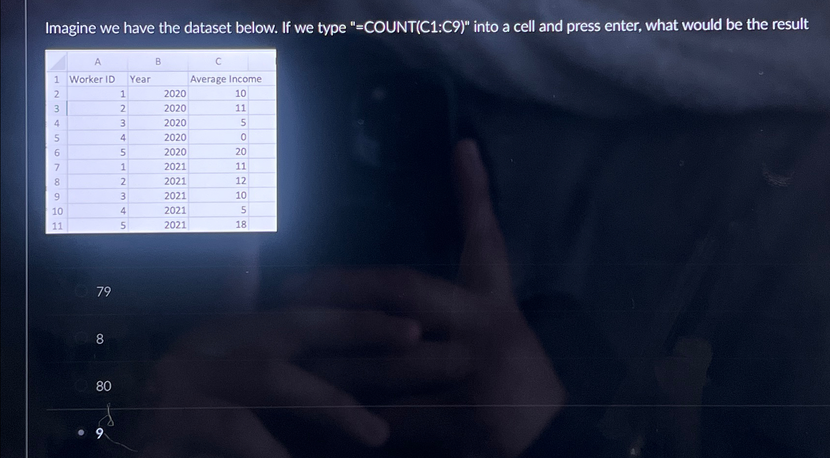 Solved Imagine we have the dataset below. If we type | Chegg.com