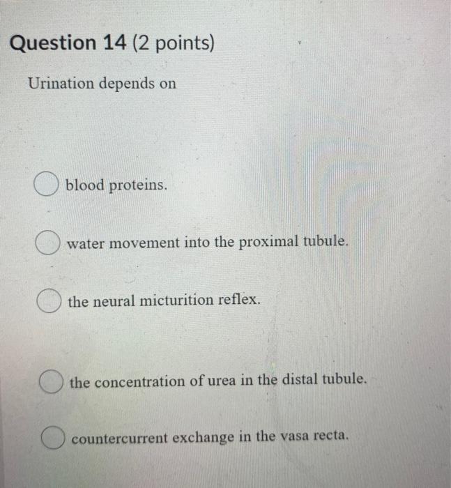 Solved Question 14 (2 points) Urination depends on blood | Chegg.com