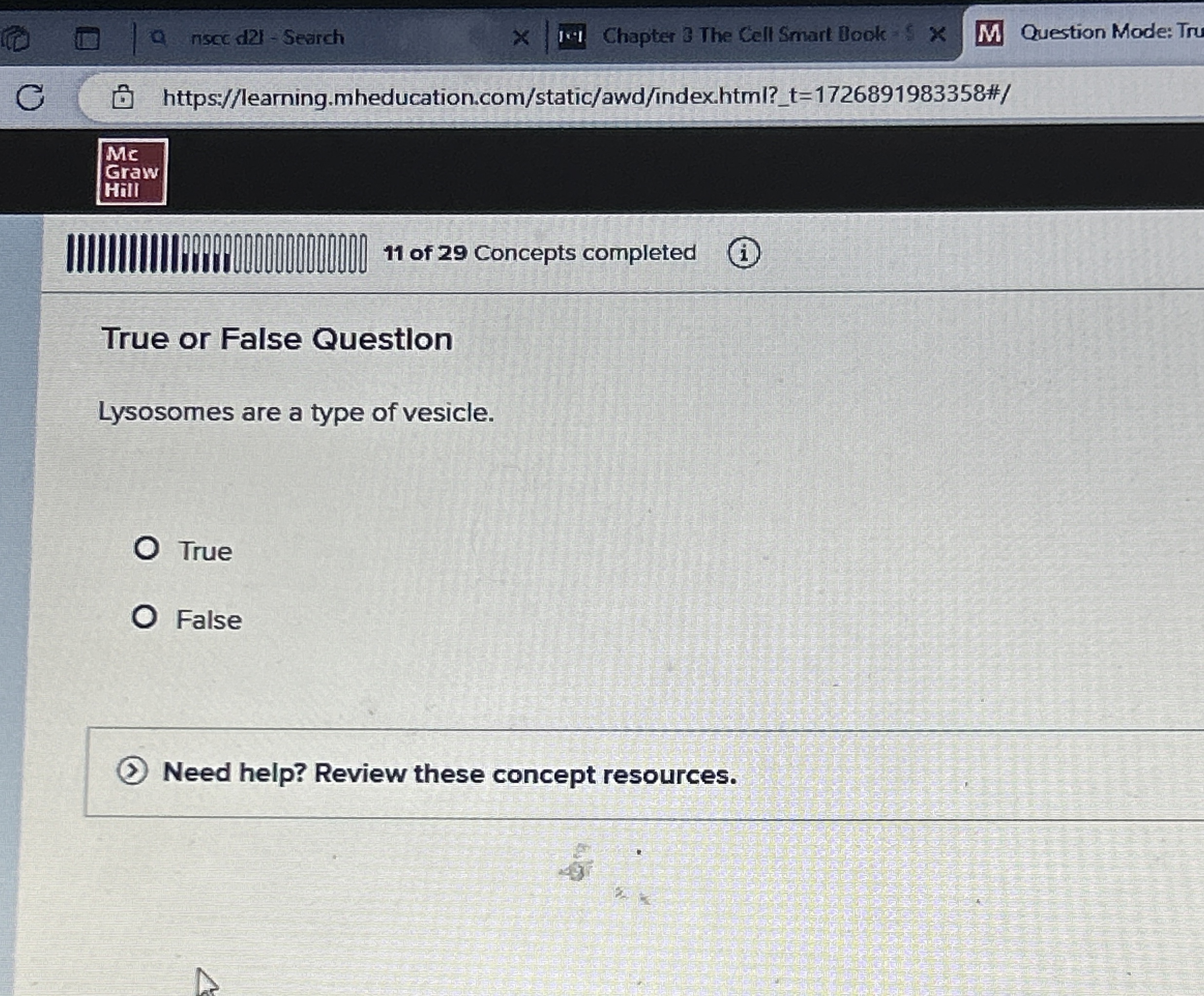 Solved True or False QuestlonLysosomes are a type of | Chegg.com