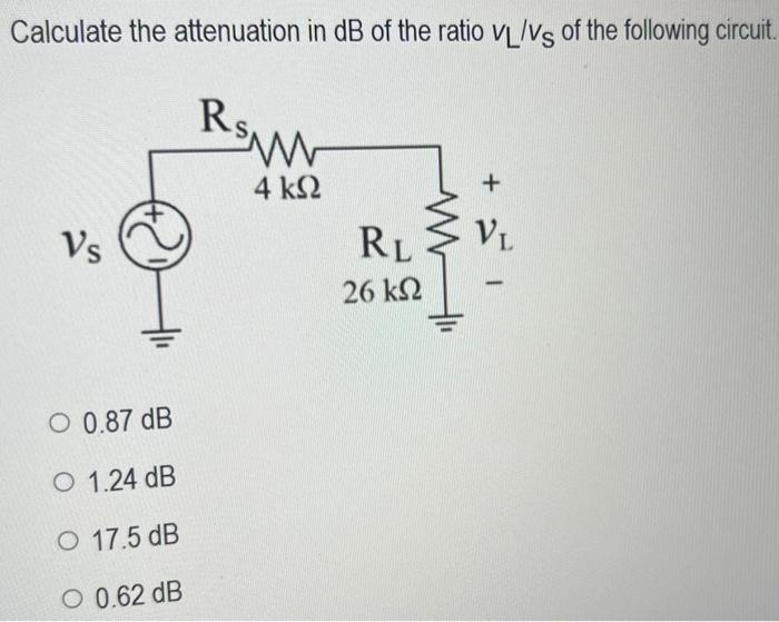 Solved Calculate the attenuation in dB of the ratio vL/vS of | Chegg.com