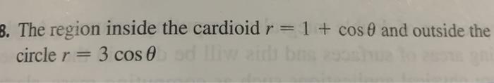 Solved 8. The region inside the cardioid r = 1 + cos 8 and | Chegg.com