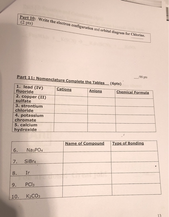 Solved Part 10: Write the electron configuration and orbital | Chegg.com