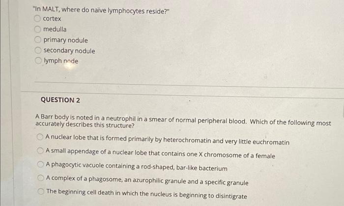 Solved ОООО "In MALT, where do naive lymphocytes reside?" | Chegg.com