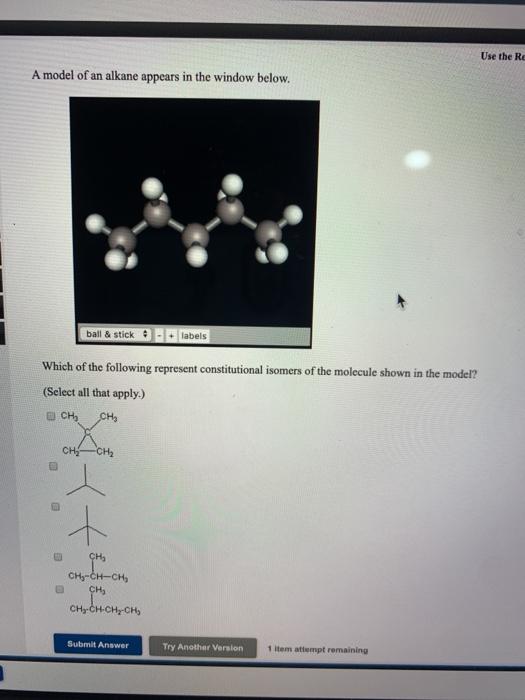 Solved Use the RC A model of an alkane appears in the window | Chegg.com