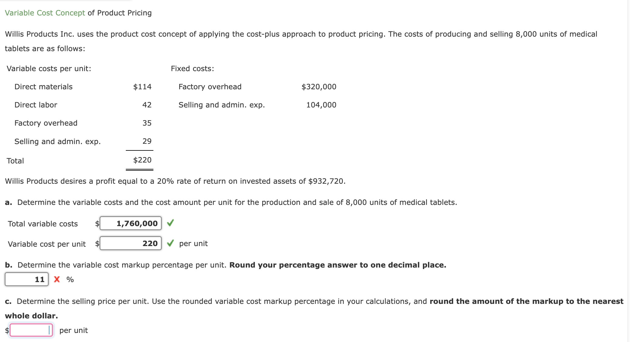 Solved Variable Cost Concept of Product PricingWillis | Chegg.com
