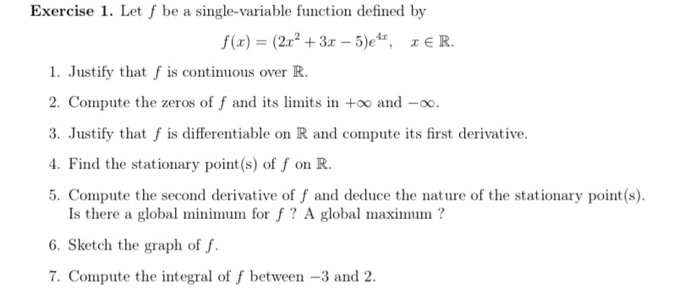 Solved Exercise 1. Let / be a single-variable function | Chegg.com