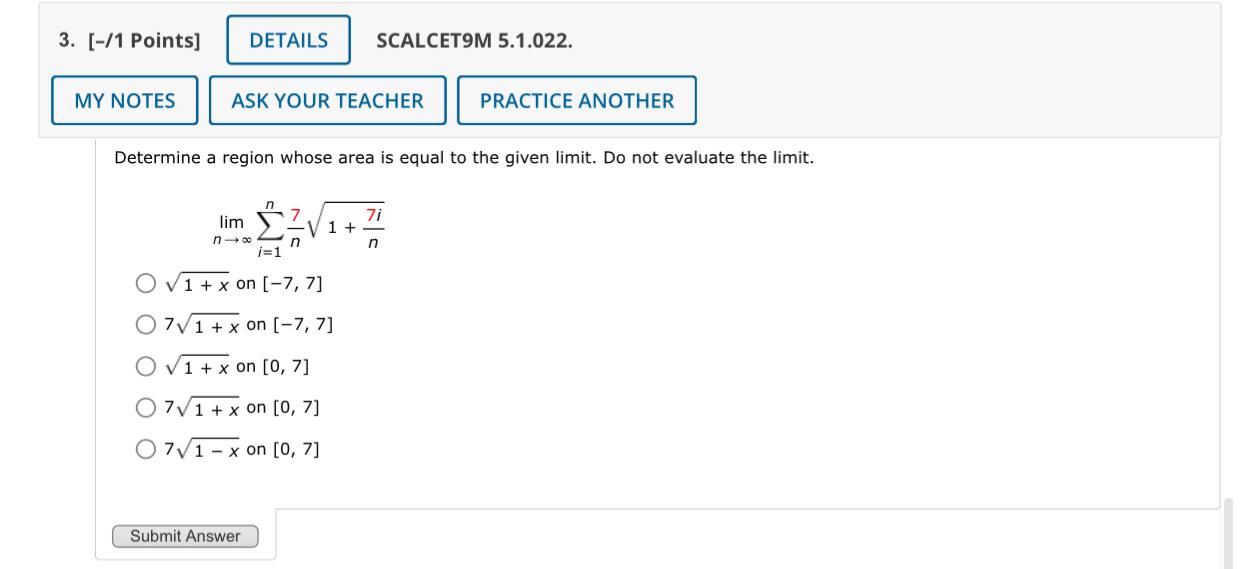 Solved Points]SCALCET9M 5.1.022.Determine a region whose | Chegg.com