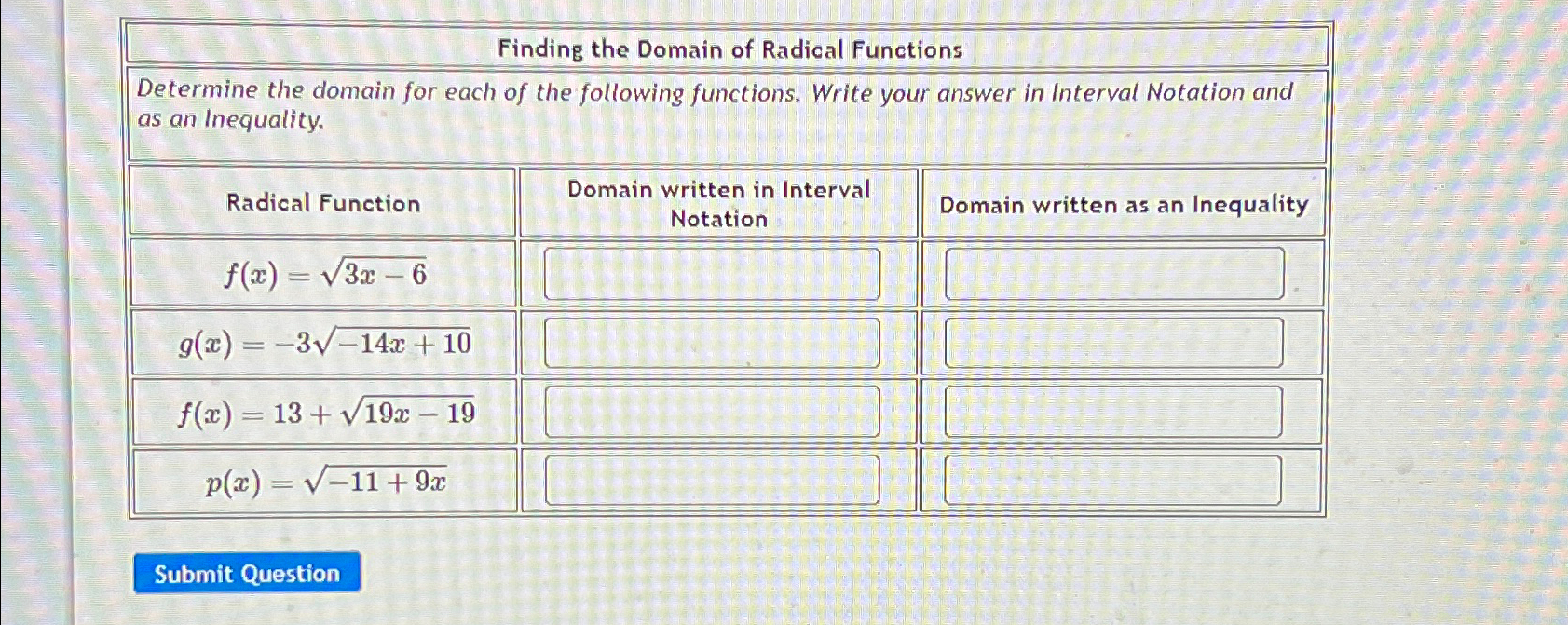 Finding the Domain of Radical FunctionsDetermine the | Chegg.com