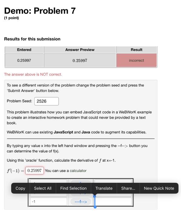 Solved Demo: Problem 7 (1 point) Results for this submission | Chegg.com