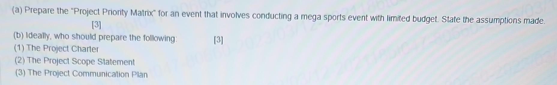 Solved (a) Prepare the "Project Priority Matrix" for an | Chegg.com