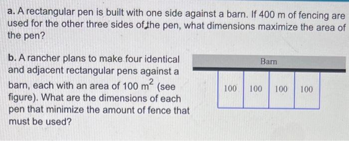 Solved a. A rectangular pen is built with one side against a | Chegg.com