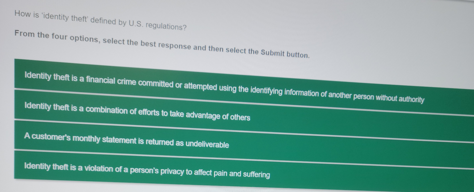 Solved How is 'identity theft' defined by U.S. | Chegg.com