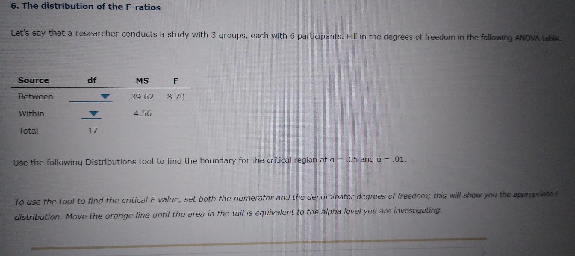 Solved 6. The distribution of the F-ratios Let's say that a | Chegg.com