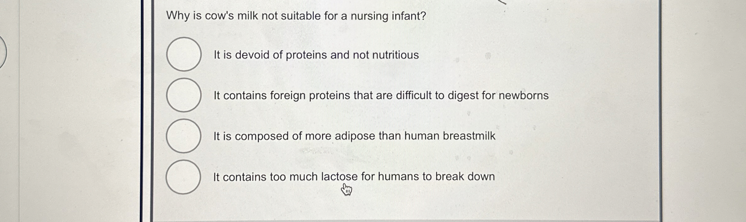 Solved Why is cow's milk not suitable for a nursing | Chegg.com