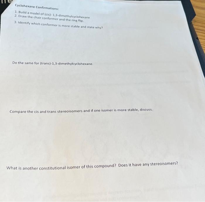Solved Cyclohexane Confirmations: 1. Build a model of | Chegg.com