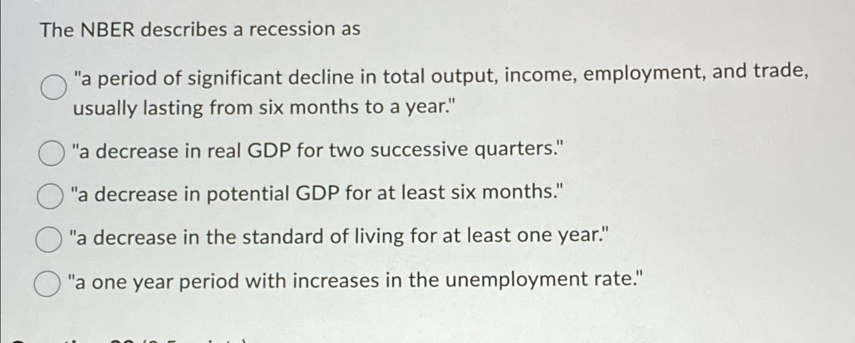 Solved The NBER describes a recession as"a period of | Chegg.com