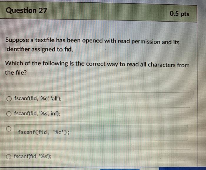 Solved Question 27 0.5 pts Suppose a textfile has been | Chegg.com Solved Question 27 0.5 pts Suppose a textfile has been | Chegg.com