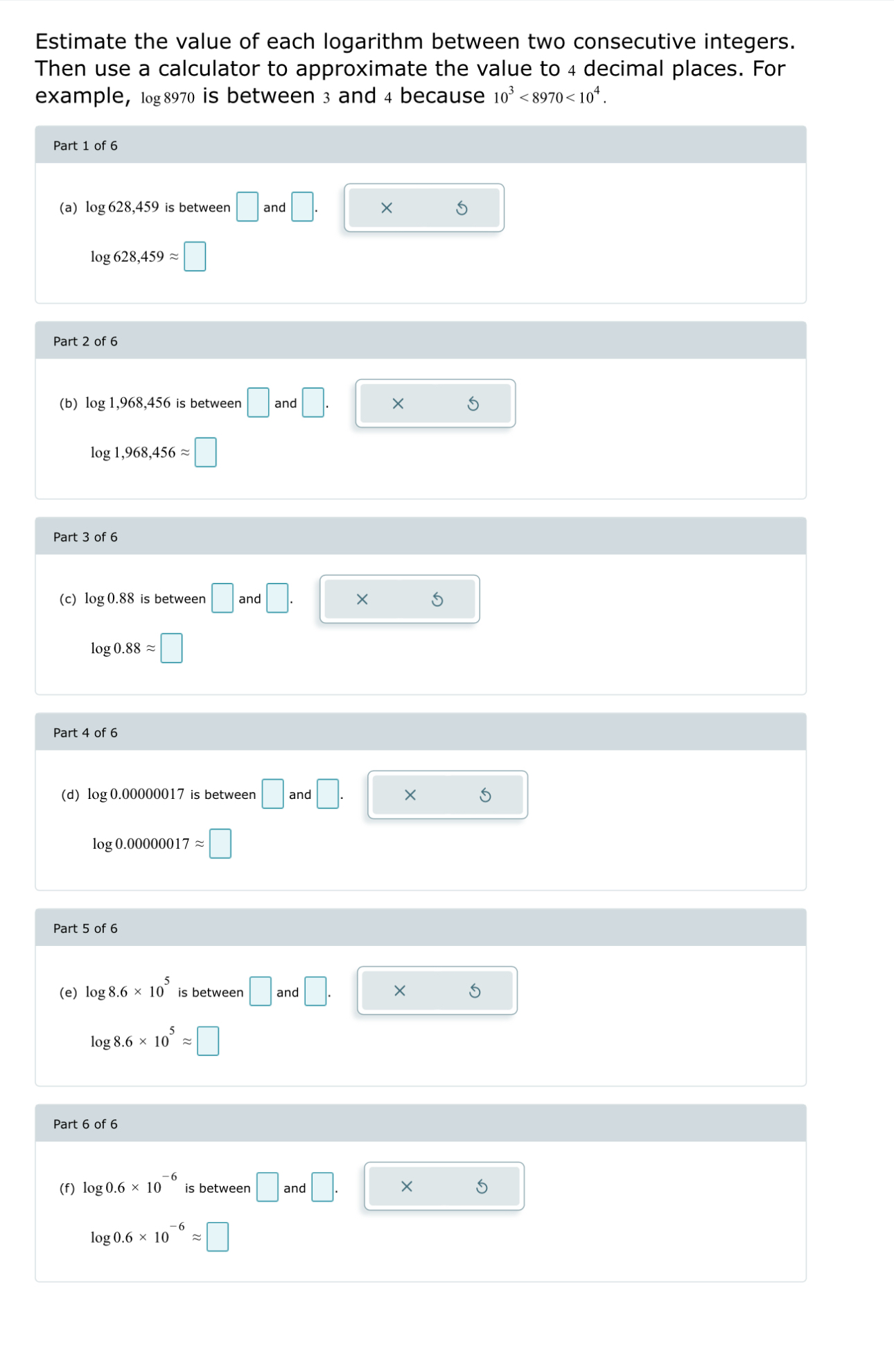 Solved Estimate the value of each logarithm between two | Chegg.com