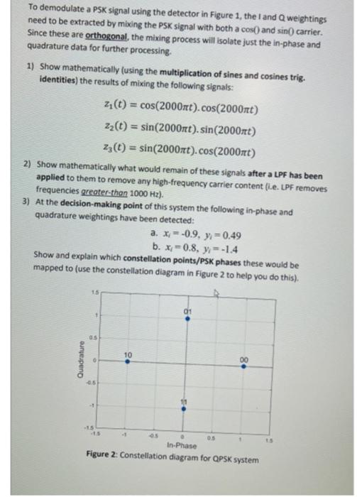 Solved To demodulate a PSK signal using the detector in | Chegg.com