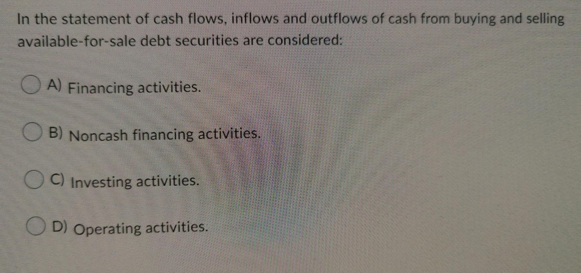 Solved In the statement of cash flows, inflows and outflows | Chegg.com