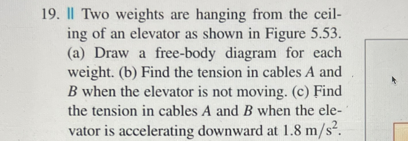 Solved II Two weights are hanging from the ceiling of an | Chegg.com