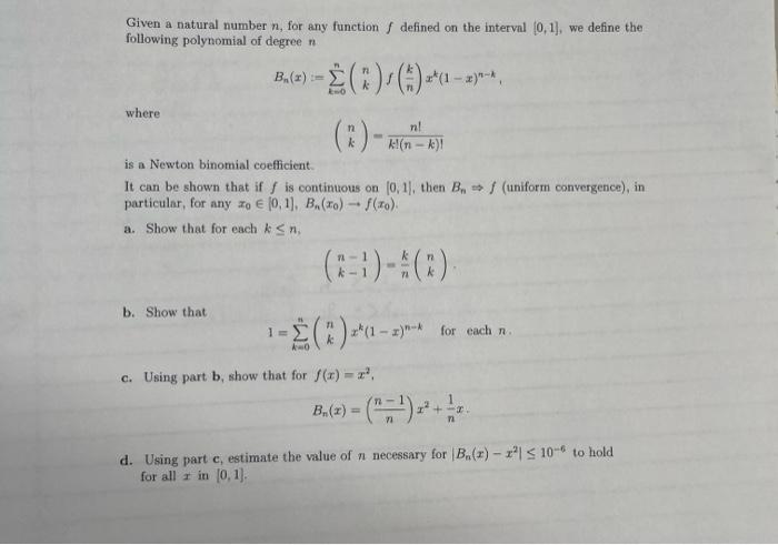 Solved Given a natural number n, for any function f defined | Chegg.com