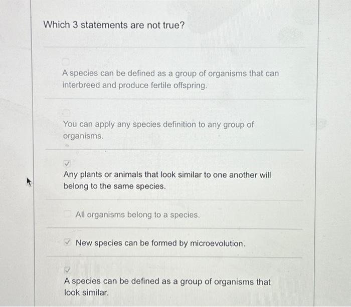Solved Which 3 statements are not true? A species can be | Chegg.com