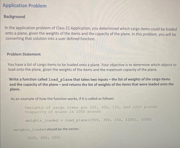 Solved Background In the application problem of Class 21 | Chegg.com