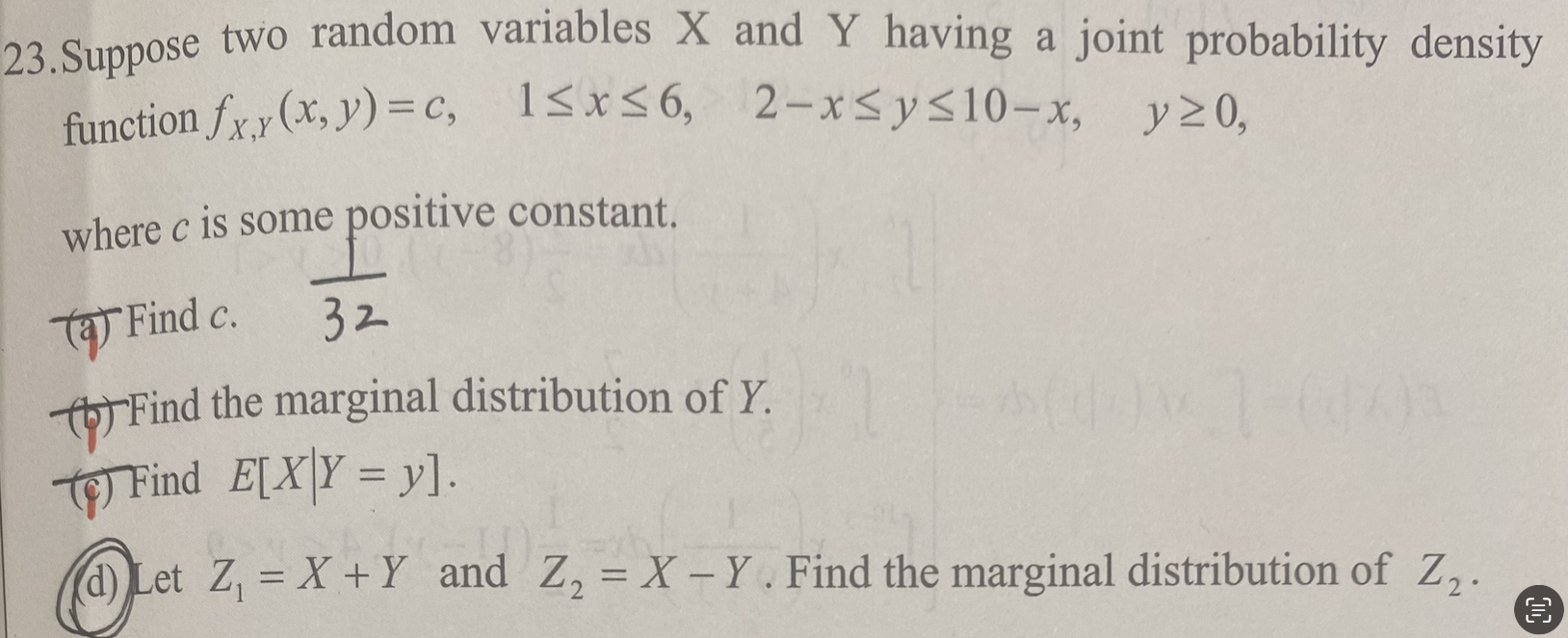 Solved Suppose two random variables X and Y having a joint | Chegg.com
