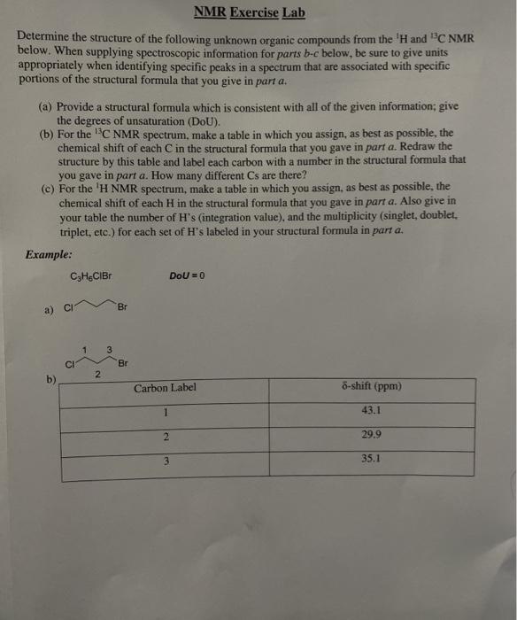Solved NMR Exercise Lab Determine the structure of the | Chegg.com