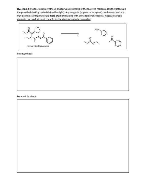 Solved Question 2: Propose a retrosynthesis and forward | Chegg.com