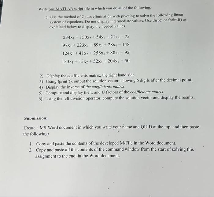 Solved Write one MATL AB script file in which you do all of | Chegg.com