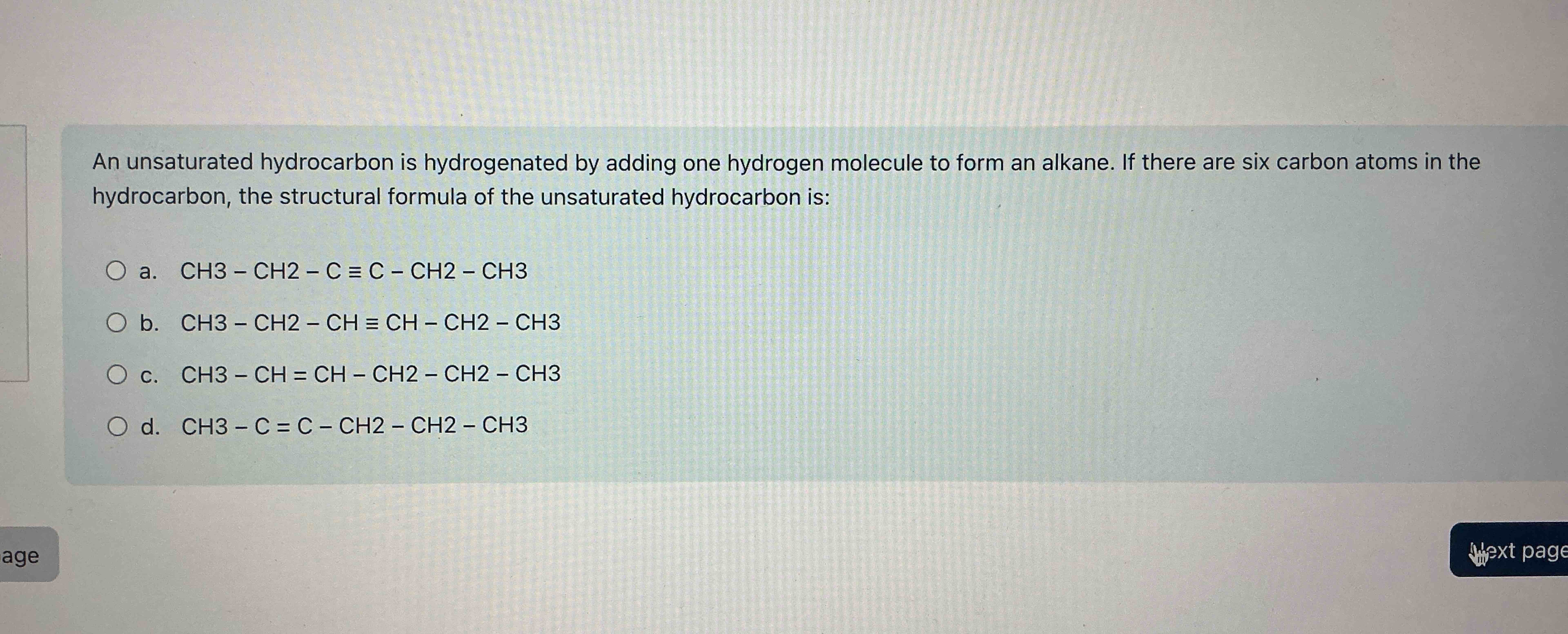 Solved An ﻿unsaturated hydrocarbon is ﻿hydrogenated by | Chegg.com