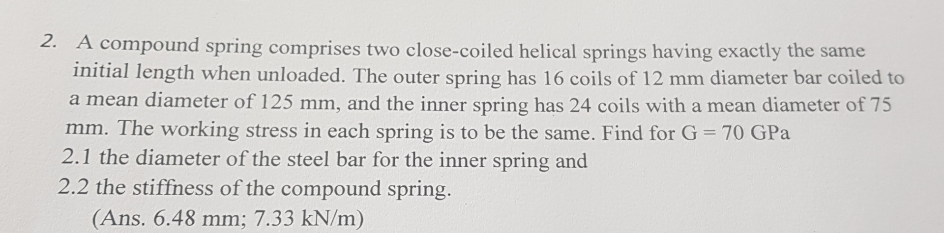 Solved A compound spring comprises two close-coiled helical | Chegg.com